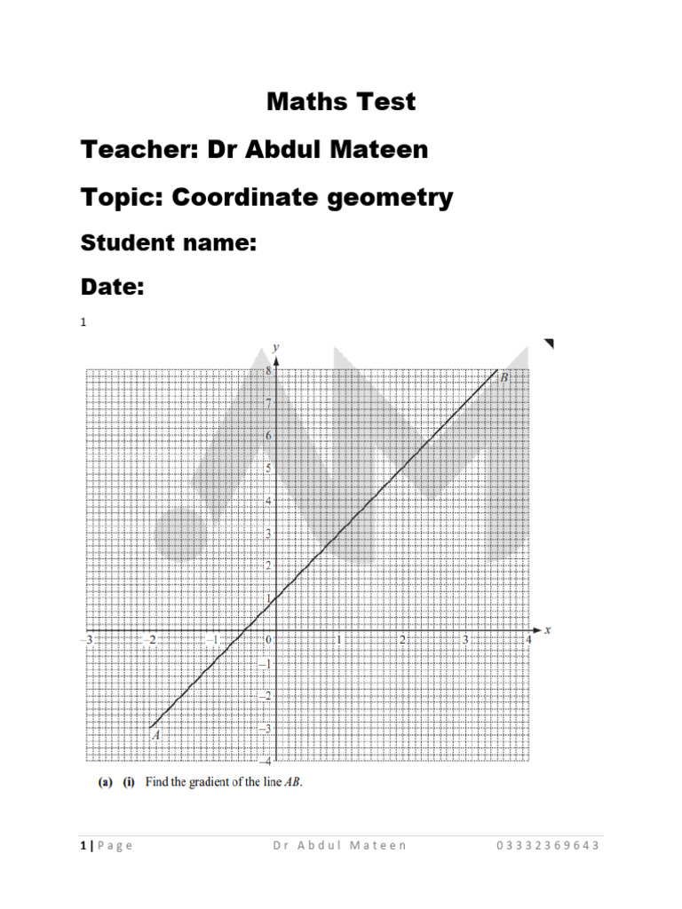 Coordinate Geometry Test - W | PDF