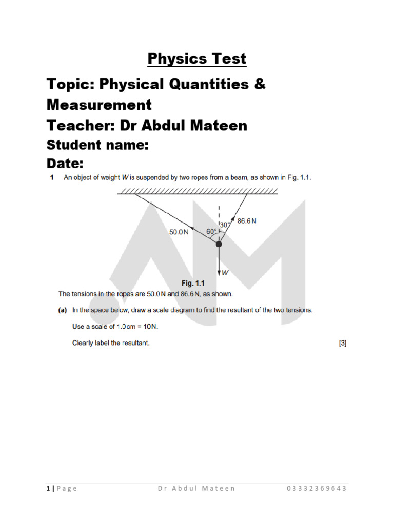 Physical Quantities & Measurement Test - W | PDF
