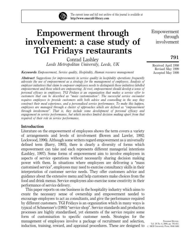 TGI Fridays Empowerment Case Study | PDF | Empowerment | Business Economics