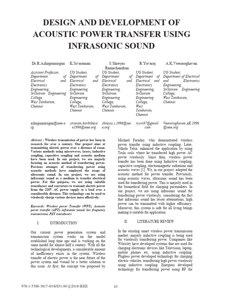 Design and Development of Acoustic Power Transfer Using Infrasonic Sound | PDF | Electricity ...