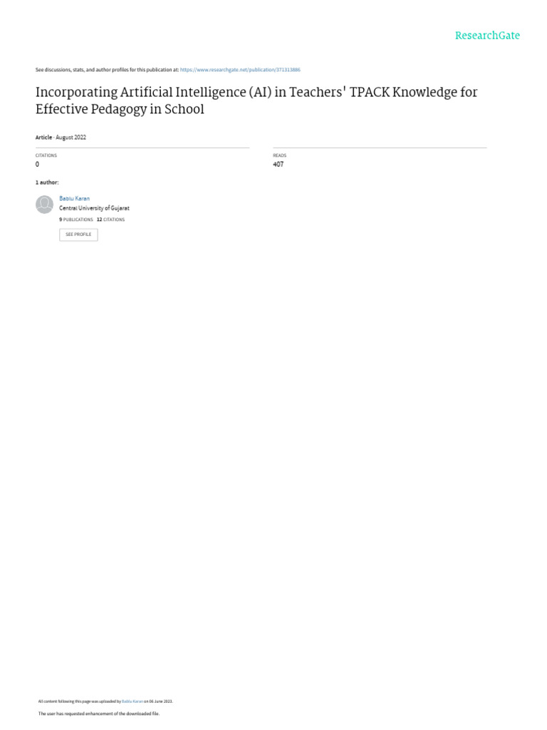 AI Integration in Teachers' TPACK for Pedagogy | PDF | Pedagogy ...