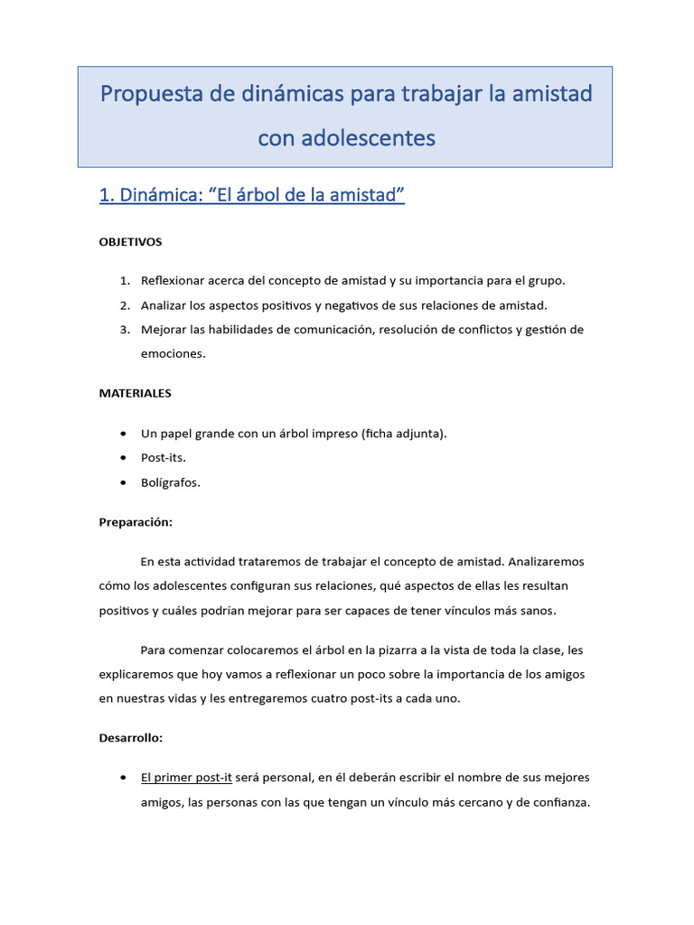 Dinámicas para Fomentar la Amistad | PDF | Empatía | Conceptos psicologicos
