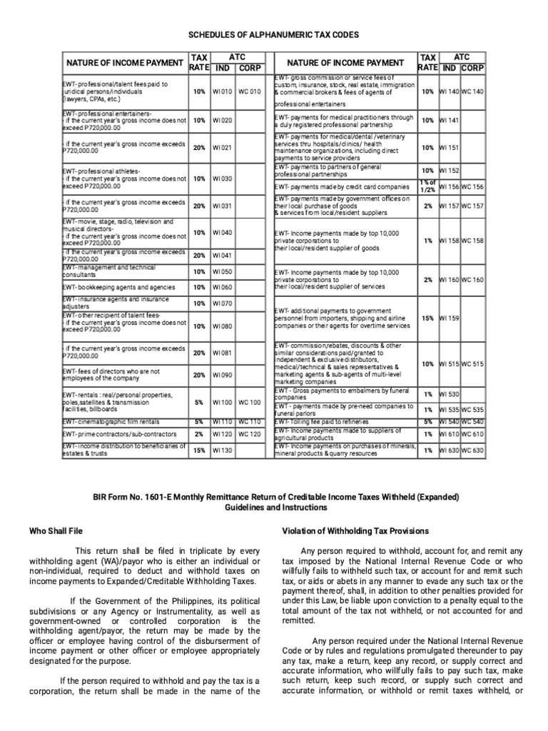 BIR-Form-No.-1601E-Guidelines-and-Instructions | PDF | Taxes | Payments
