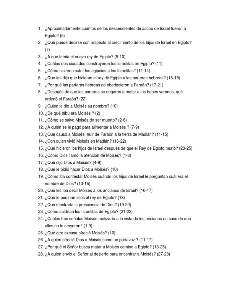 Exodo cuestionario | Gente de la Torá | Moisés