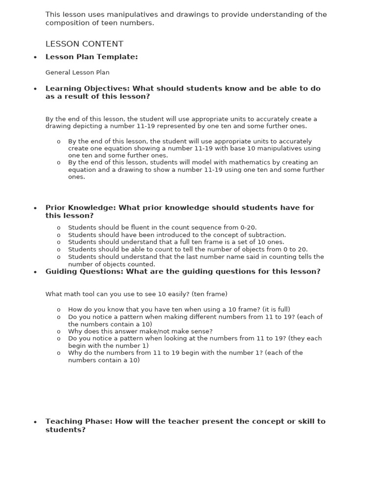 Understanding Teen Numbers with Manipulatives | PDF | Teachers | Human ...