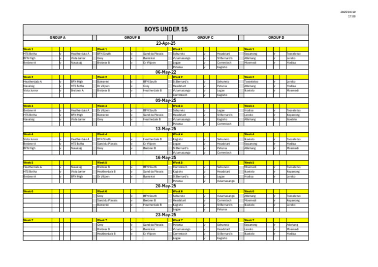 2025 Boys Under 15 Match Schedule | PDF