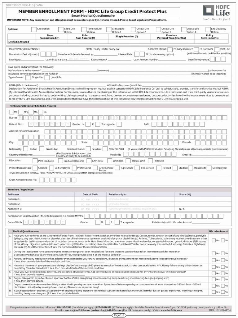 HDFC Life Group Credit Protect Plus - Smart SMQ | PDF