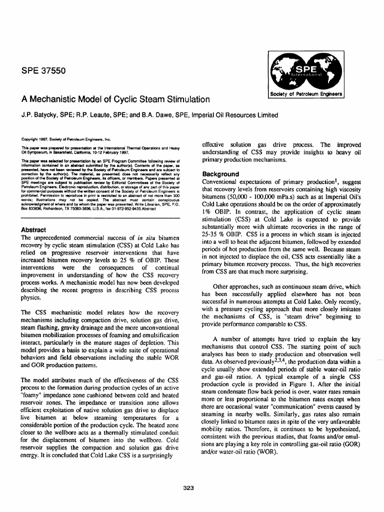 Mechanistic Model of Cyclic Steam Stimulation | PDF