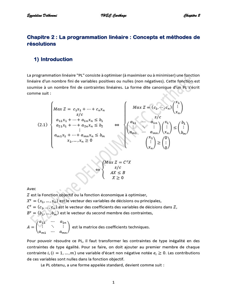 Chapitre-2_RO | PDF | Optimisation linéaire | Optimisation mathématique