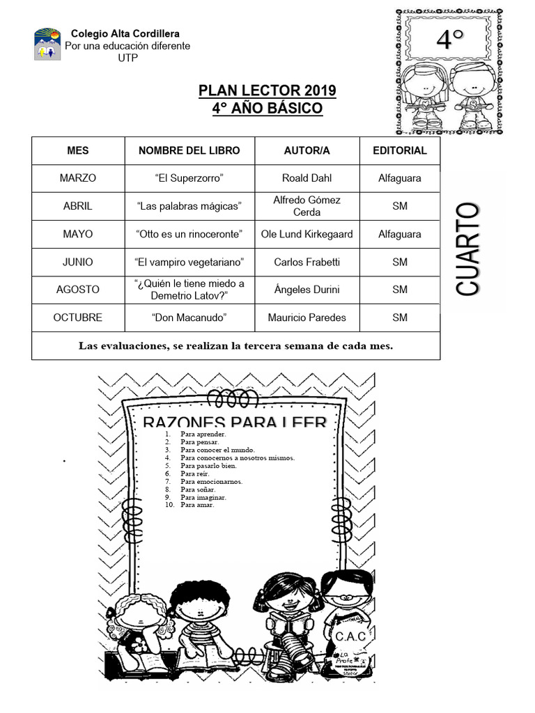Plan Lector 2019 - 4° Año Básico | PDF