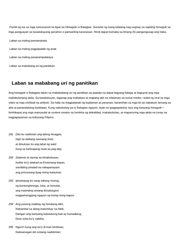 Pumili Ng Isa Sa Mga Sumusunod Na Apat Na Himagsik Ni Balagtas. | PDF