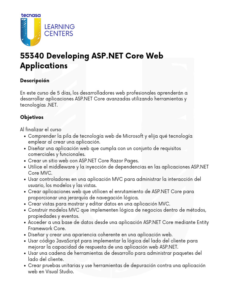 55340 Developing ASP.net Core Web Applications_sp | PDF | Aplicación ... 55340 Developing ASP.net Core Web Applications_sp | PDF | Aplicación ...
