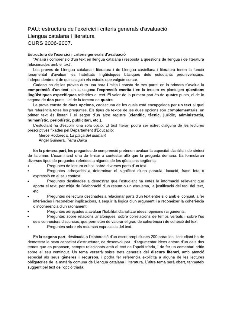 Criteris Pau Llengua | PDF
