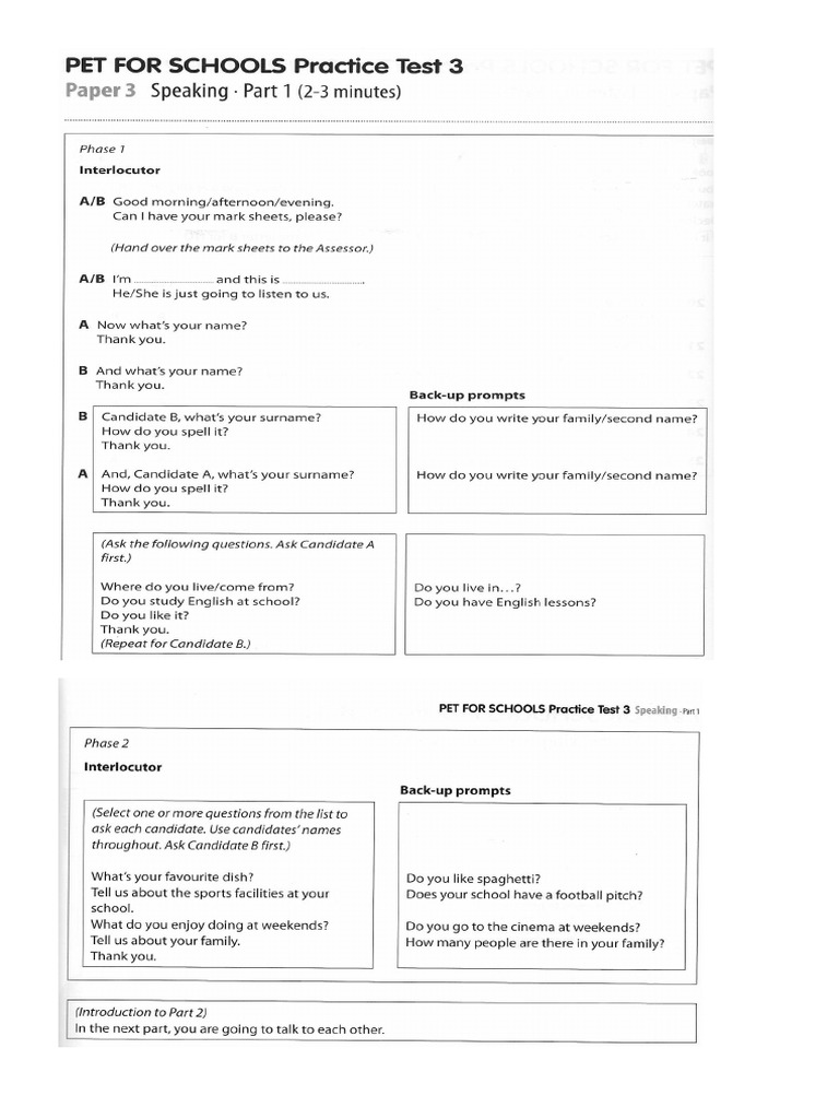 PET Speaking 03 Practice | PDF