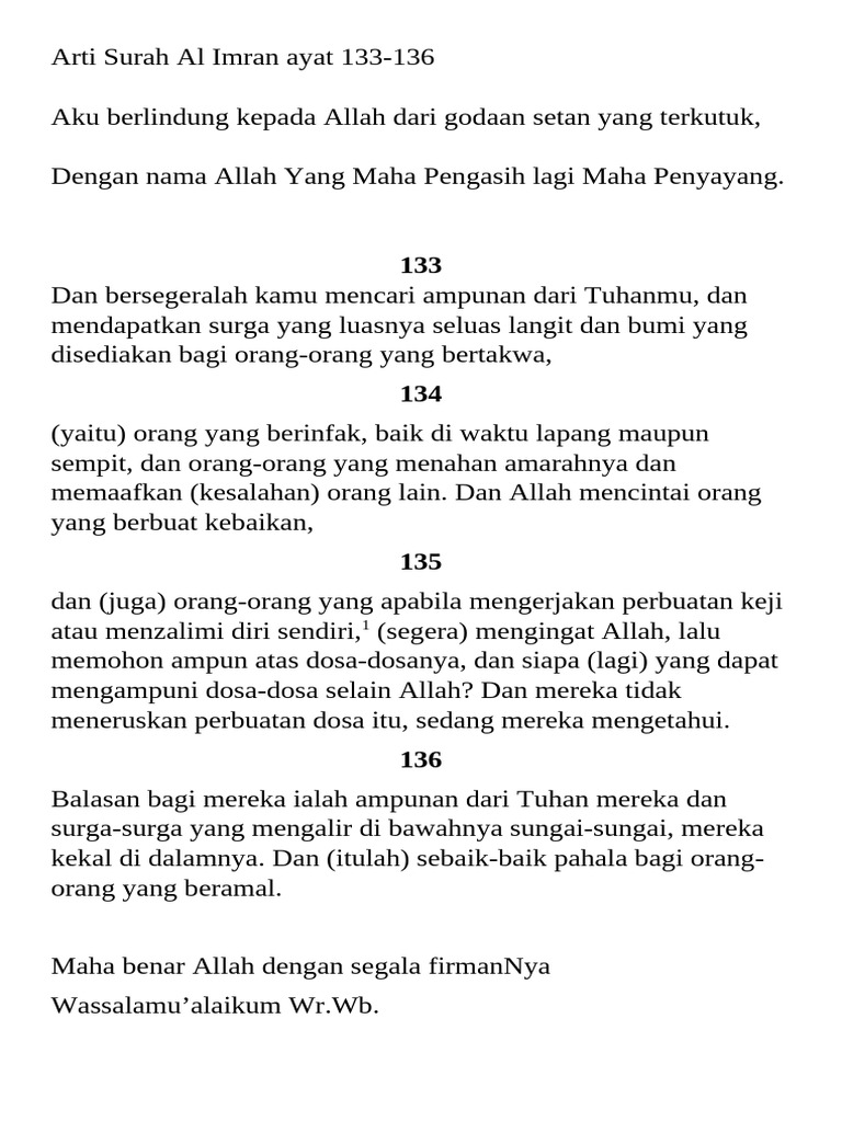 Arti Surah Al Imran Ayat 133-136 | PDF