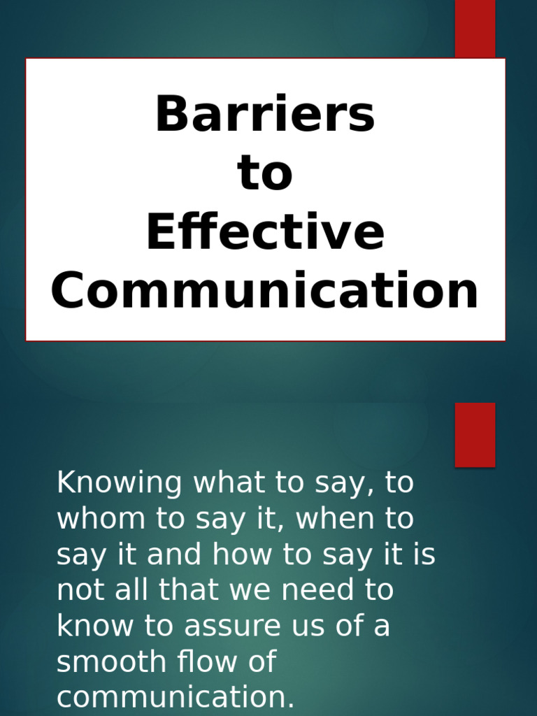 Barriers To Effective Communication | PDF | Communication | Nonverbal ...