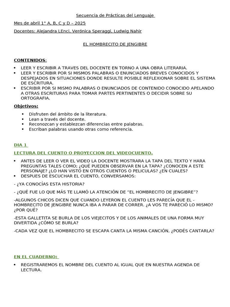Actividades sobre El Hombrecito de Jengibre | PDF