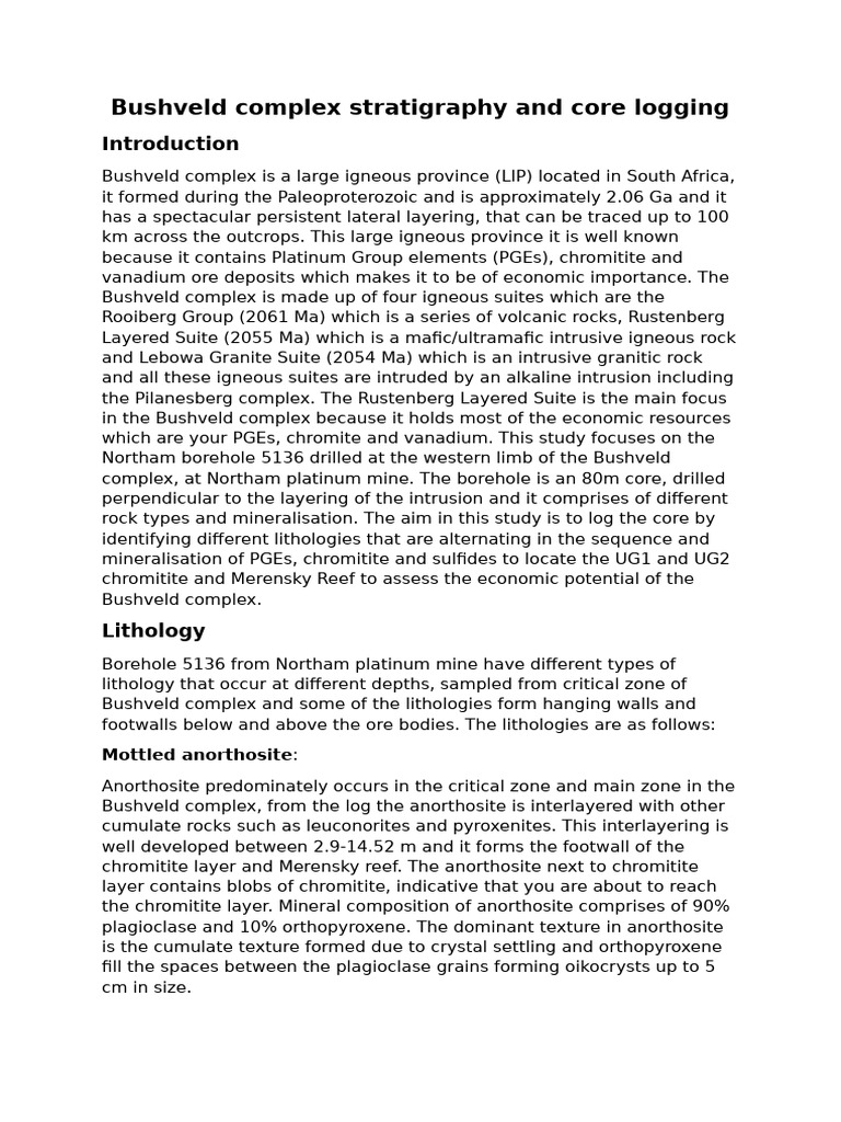 Bushveld Complex Core Logging Analysis | PDF | Rocks | Petrology