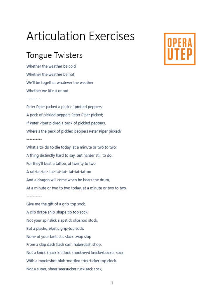 Articulation Exercises | PDF