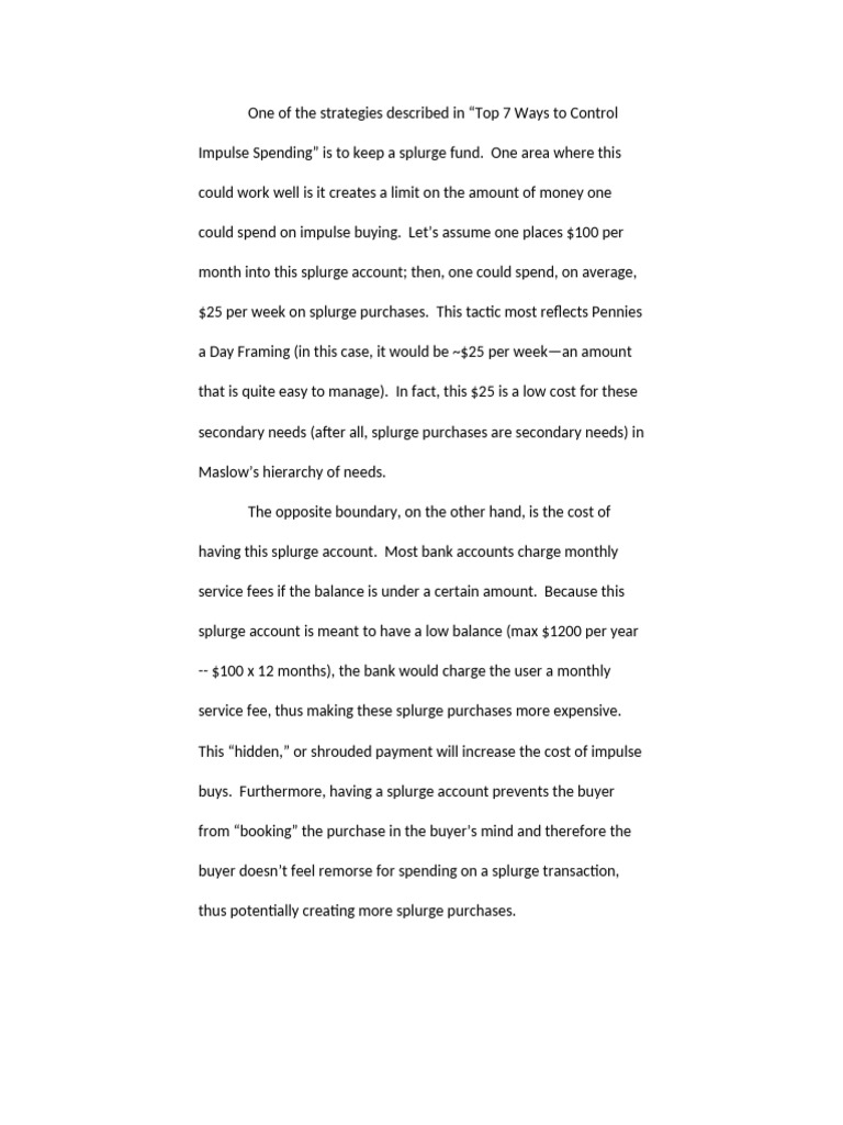 Splurge Fund Rationale | PDF