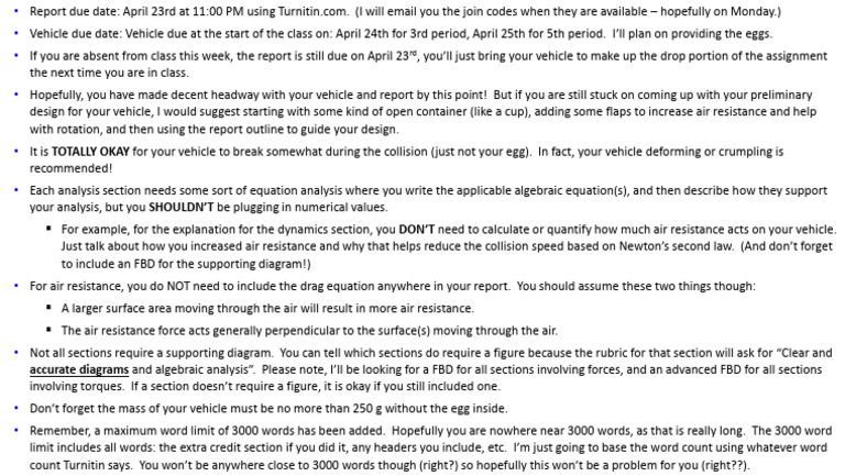 Egg_Drop_Reminders_and_Pointers_2025 | PDF | Physics | Mechanical Engineering