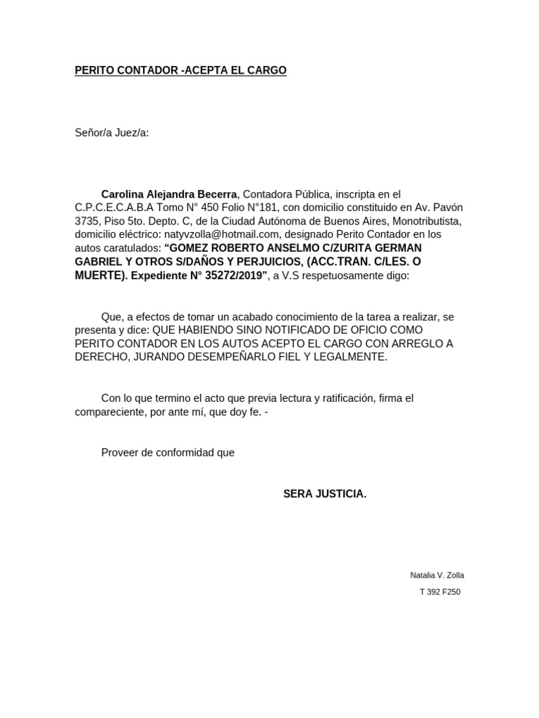 Aceptación de Cargo como Perito Contador | PDF