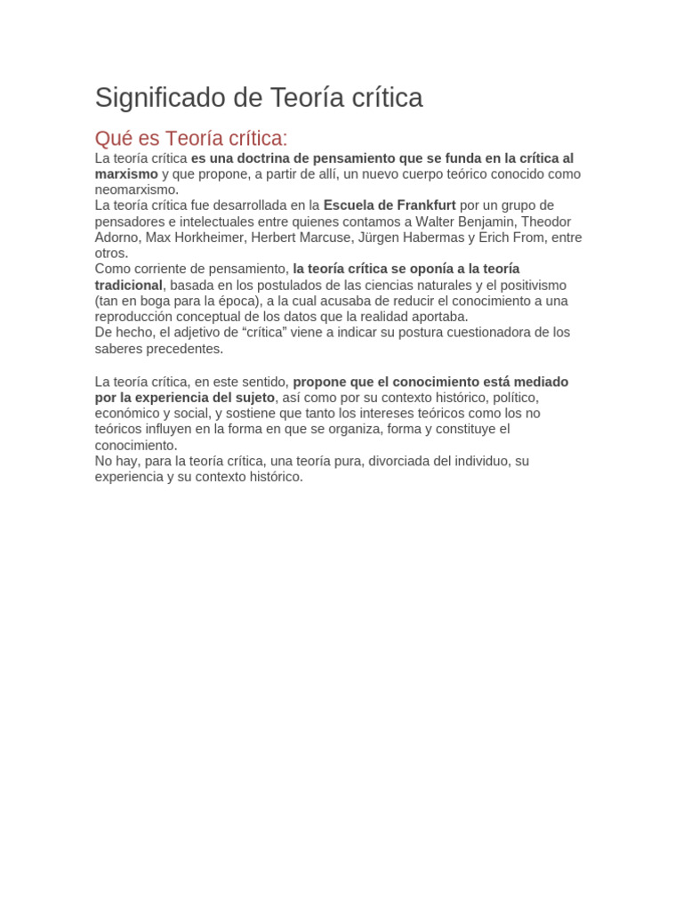 Significado y Orígenes de la Teoría Crítica | PDF