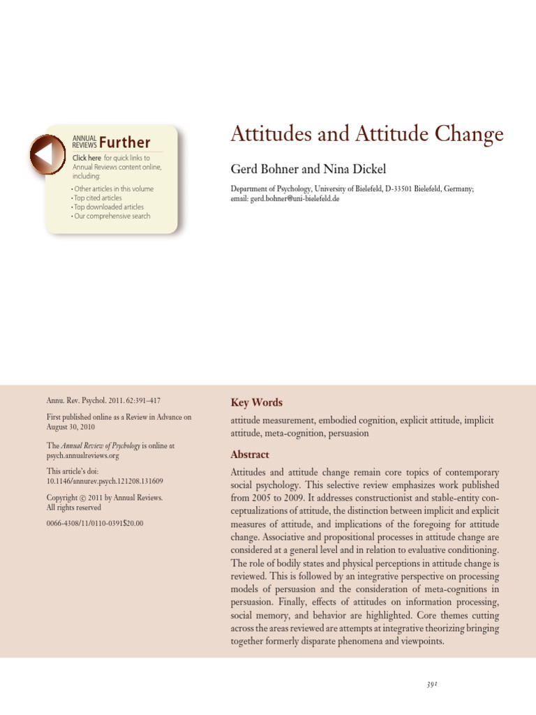 Bohner 2011 | PDF | Attitude (Psychology) | Psychology