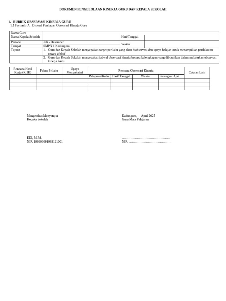 Form Observasi - Formulir A | PDF