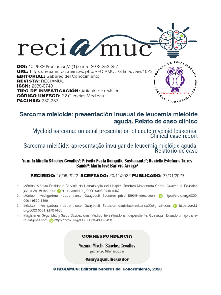 Sarcoma Mieloide: Presentación Inusual de Leucemia Mieloide Aguda ...
