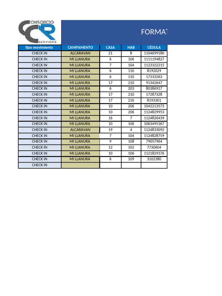 Formato CCR Check In-Out - Arcomat | PDF