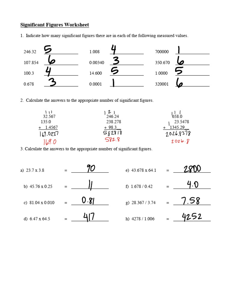 Significant Figures WS KEY | PDF
