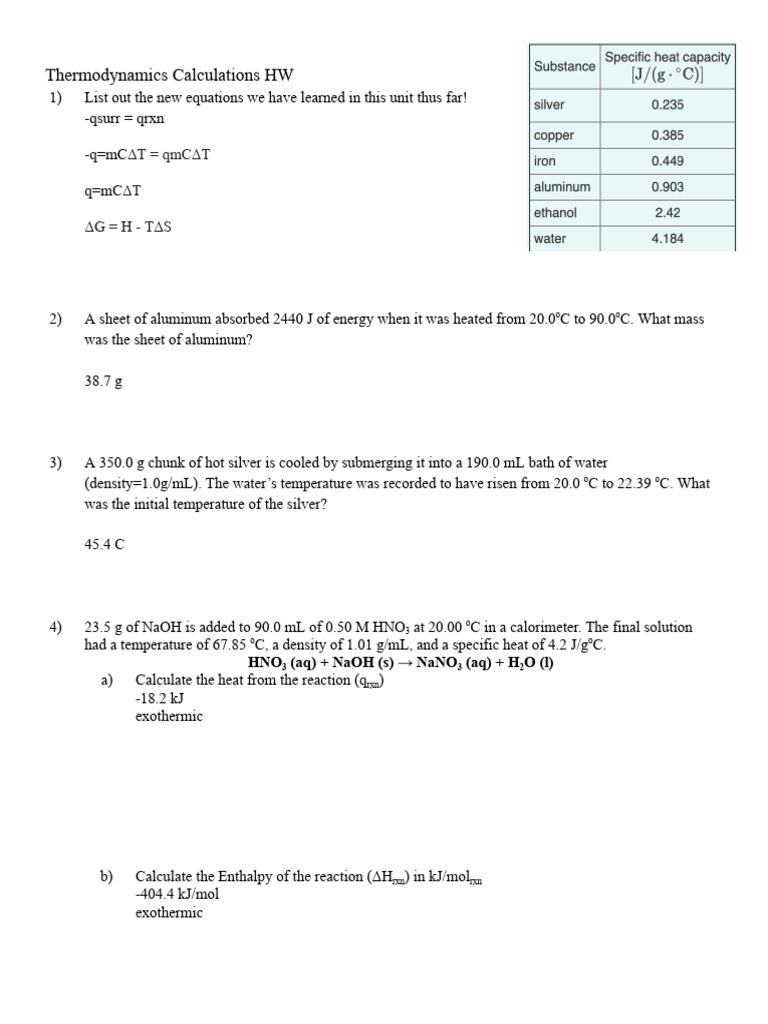 Thermo Calcs HW | PDF