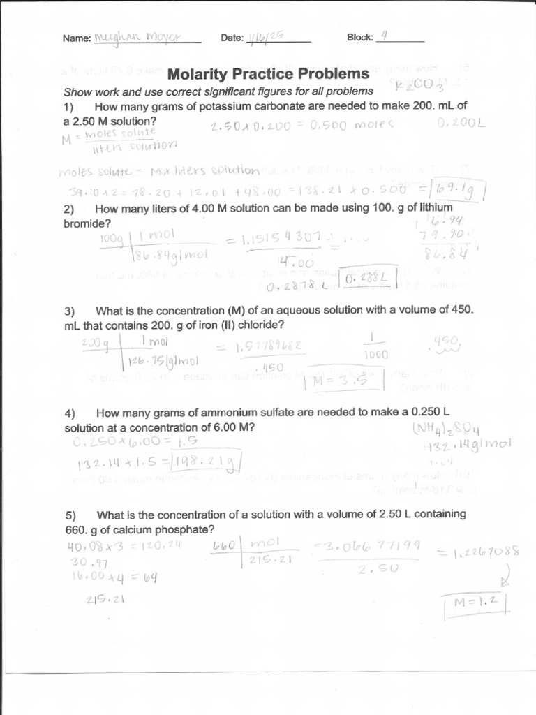 Molarity Practice | PDF