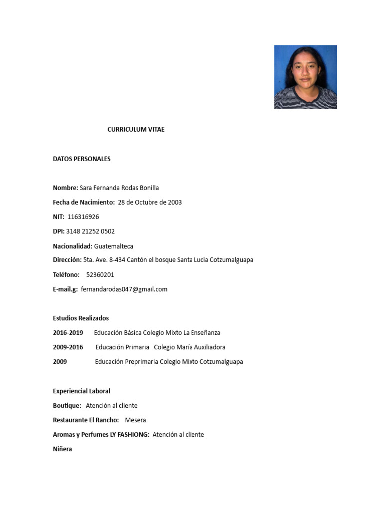 Curriculum Vitae de Sara Rodas Bonilla | PDF