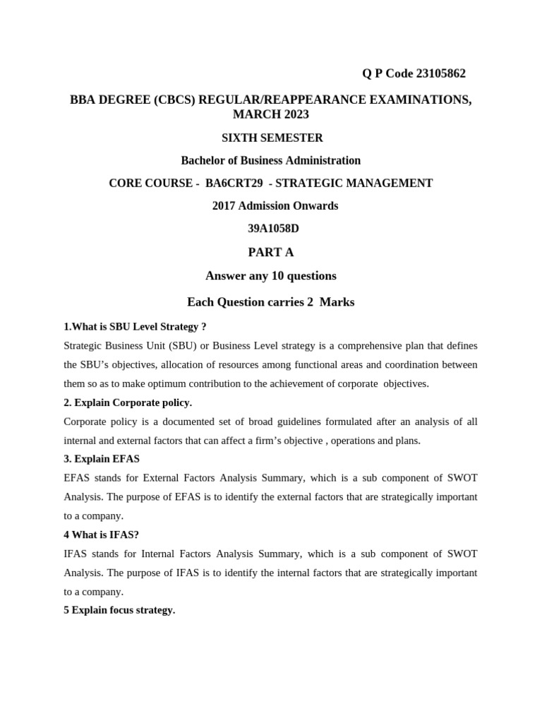 Strategy Management 2023 Answer Key | PDF | Strategic Management | Economies