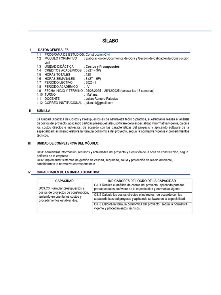 Modelo de Silabo Desarrollado | PDF | Presupuesto | Software