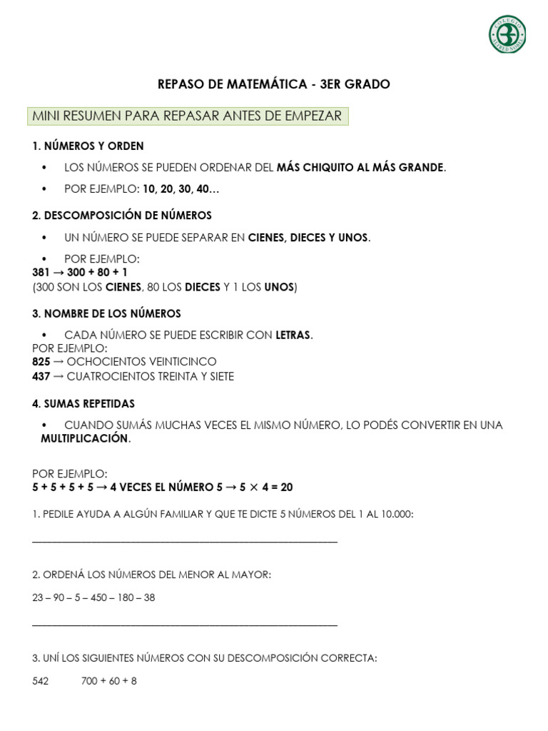 Repaso Matemática 3ero | PDF