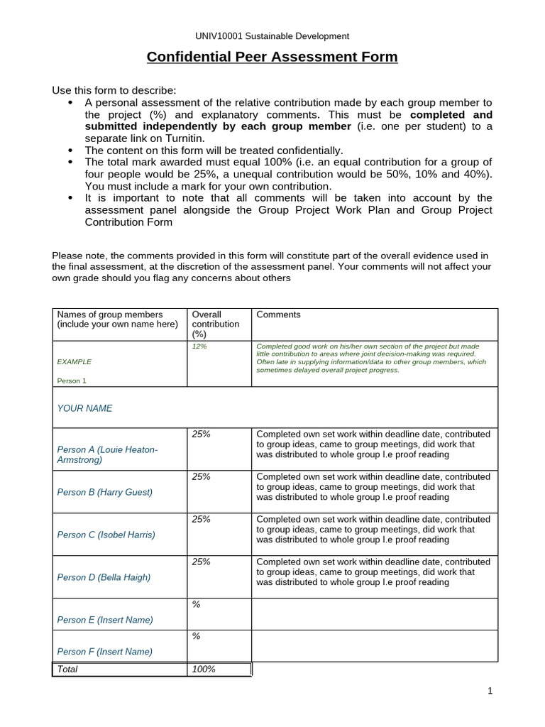 Confidential Peer Assessment Form | PDF