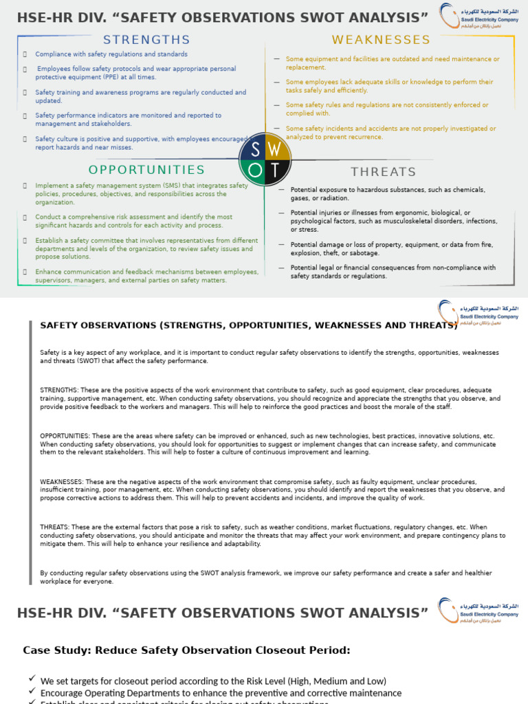 Safety Observations Swot Analysis | PDF | Safety | Occupational Safety ...