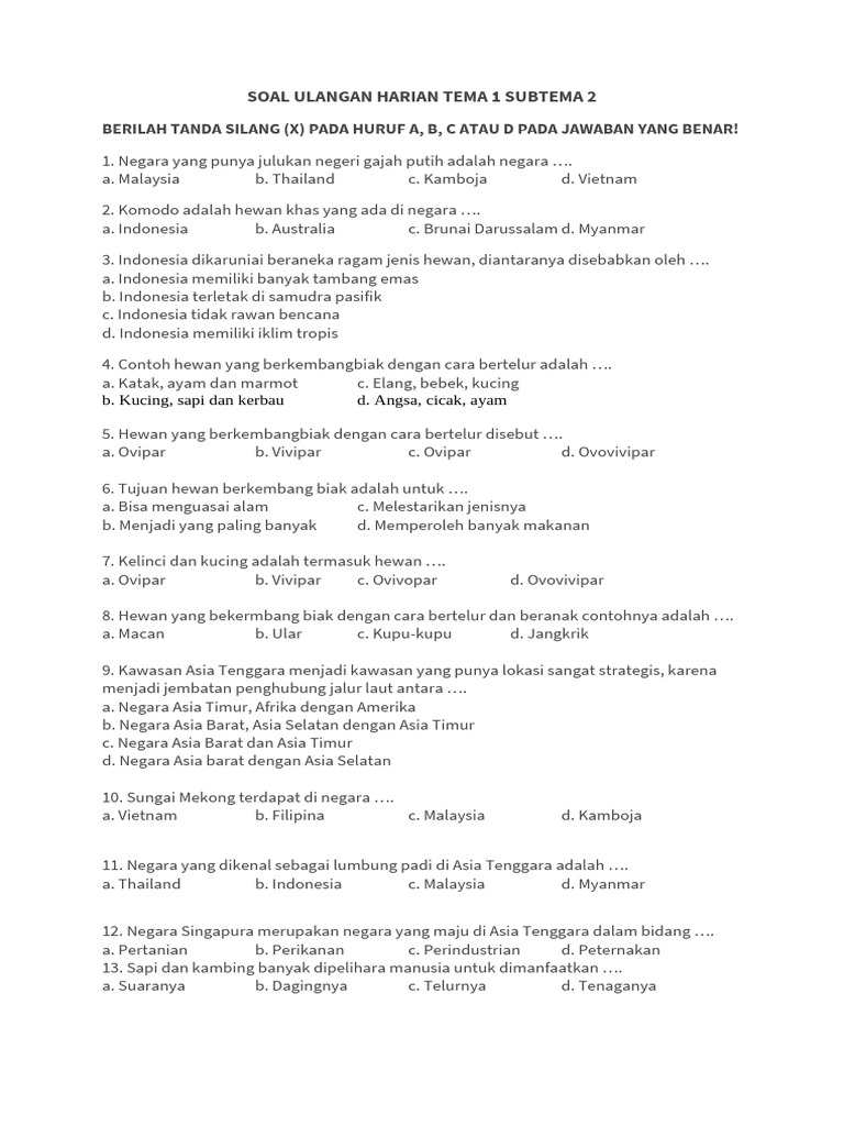 SOAL TEMA 1 SUBTEMA 2 | PDF