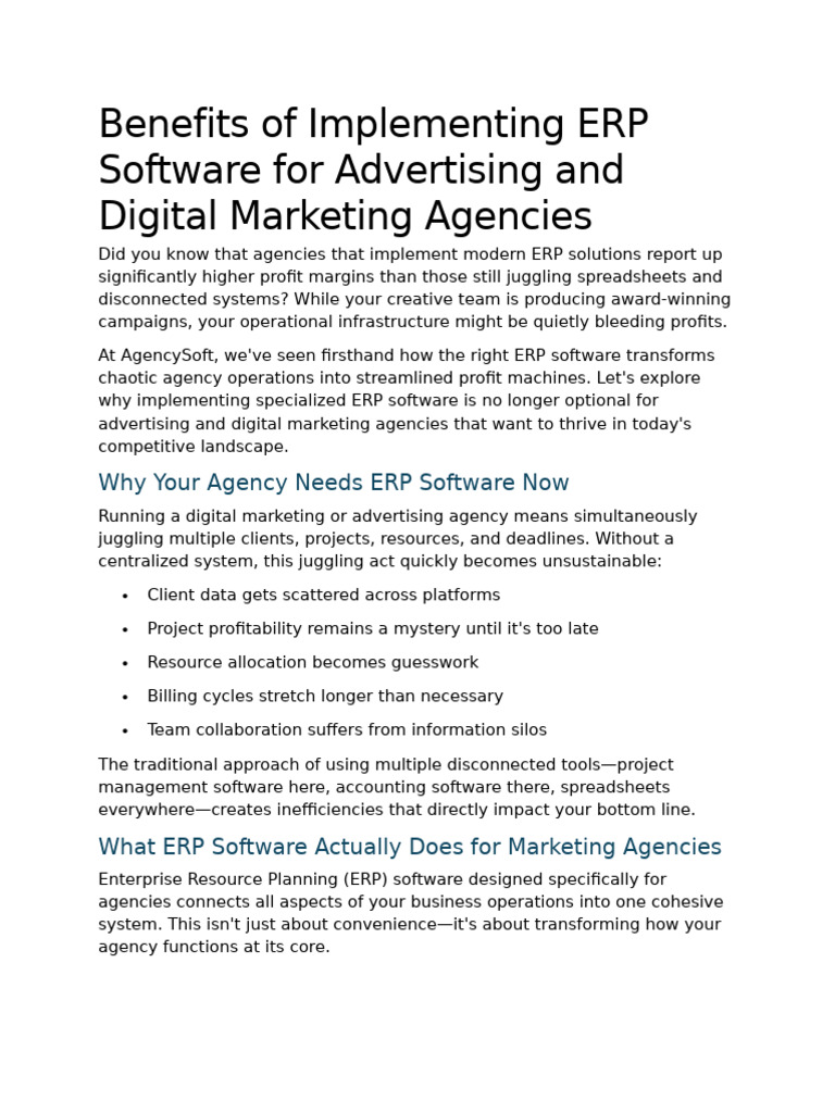 Benefits of Implementing ERP Software For Advertising and Digital ...