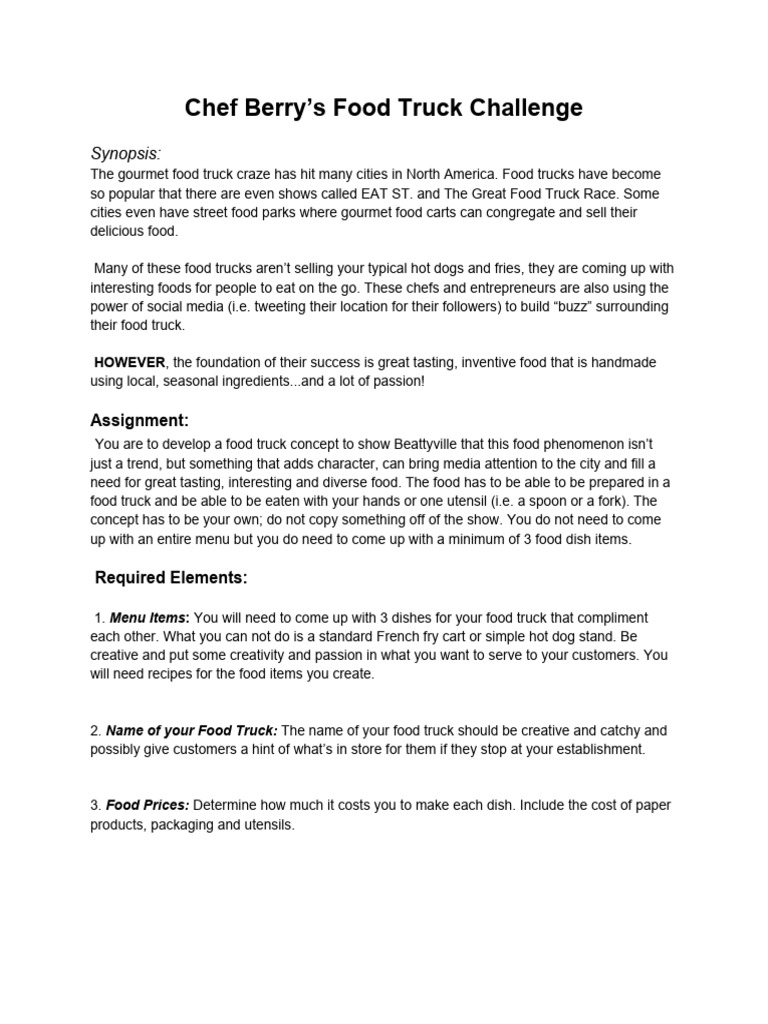 Chef Berry's Food Truck Challenge | PDF