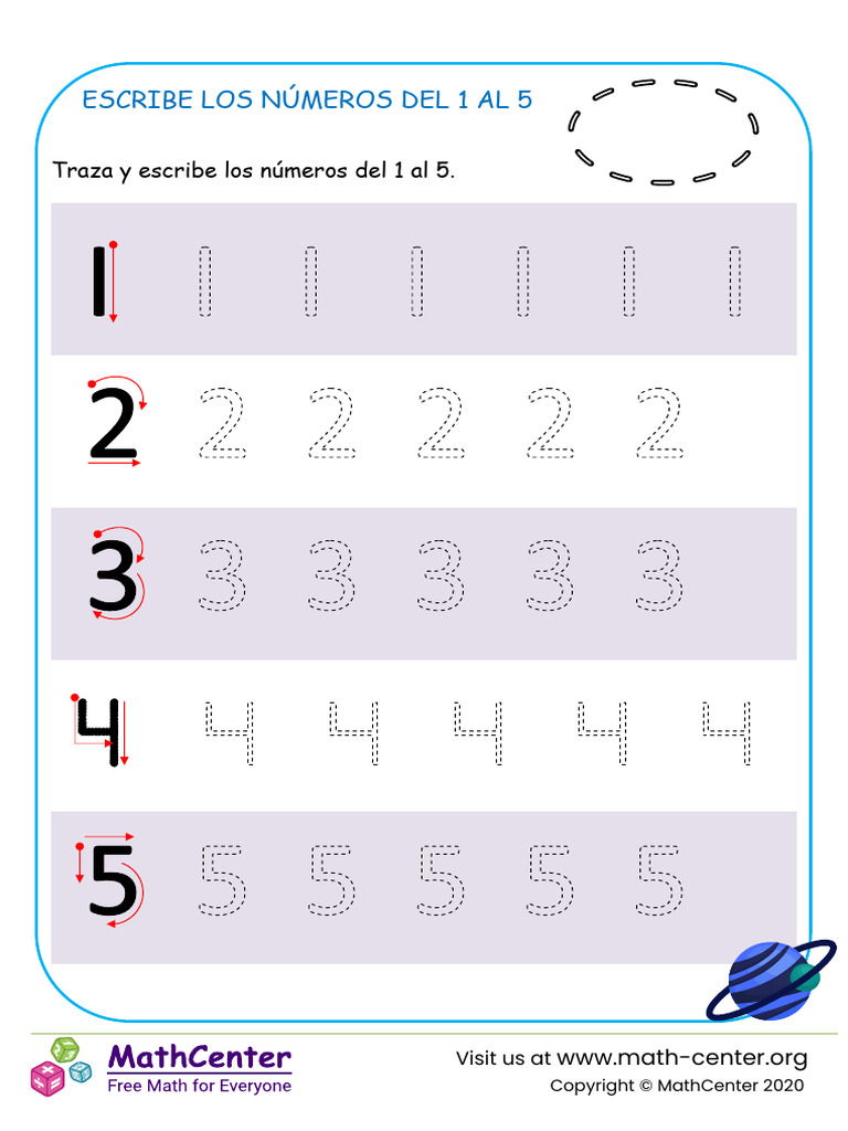 Write The Numbers 1 To 5 | PDF