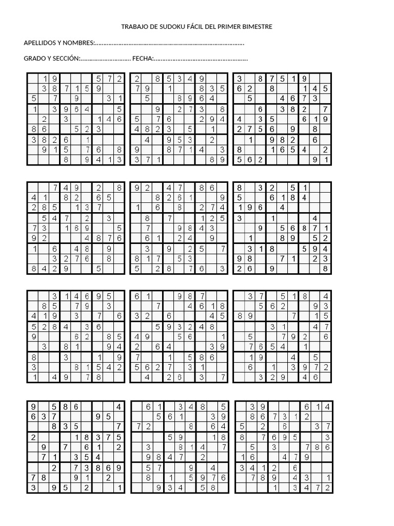 Trabajo de Sudoku Fácil Del Primer Bimestre | PDF