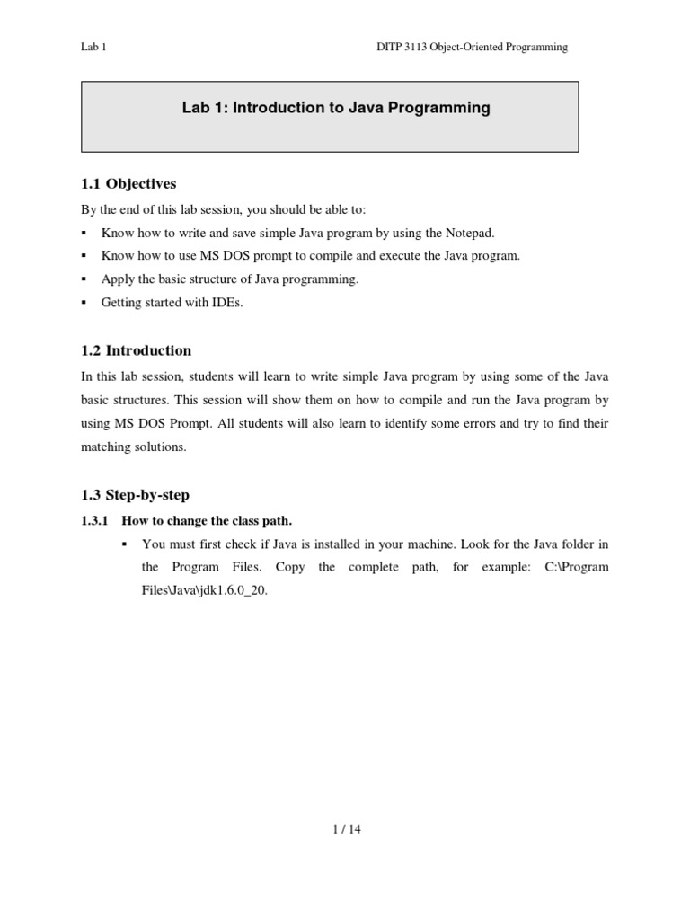 Lab 01 Pdf Java Programming Language C Programming Language