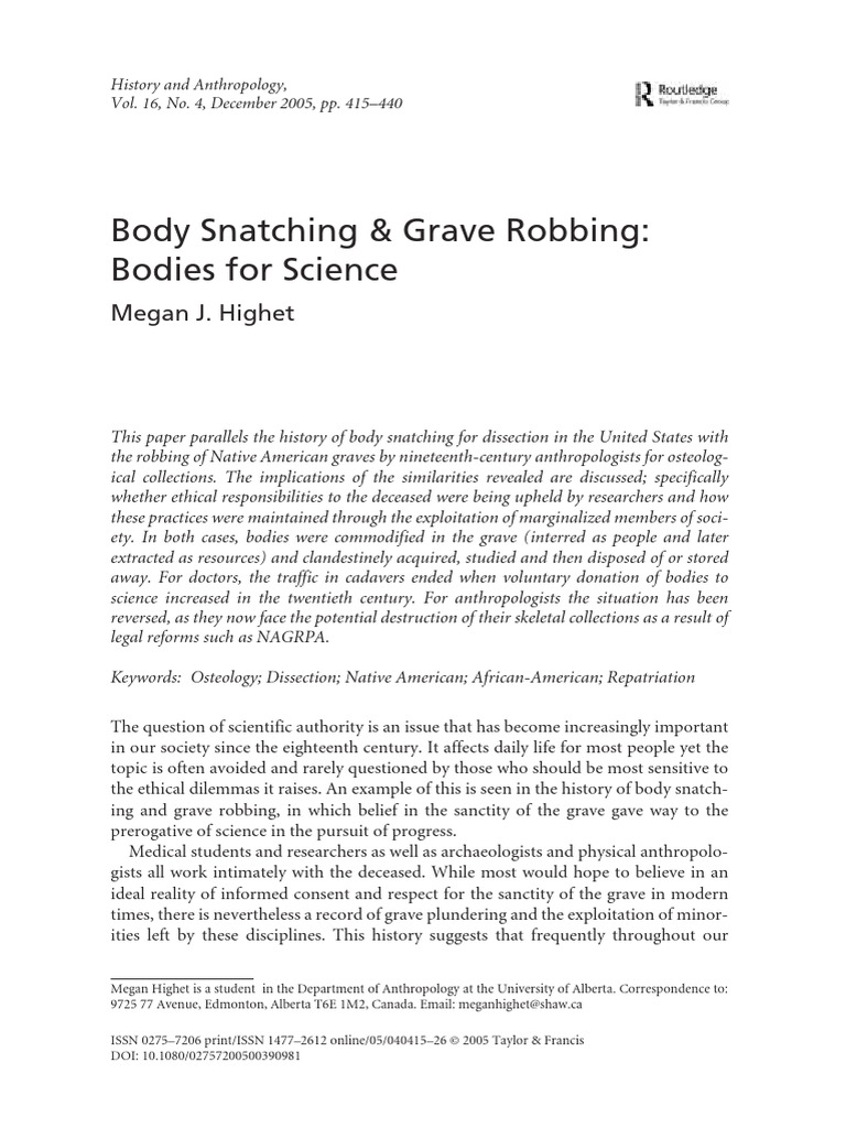 E-A1 Body Snatching | PDF | Cadaver | Burial