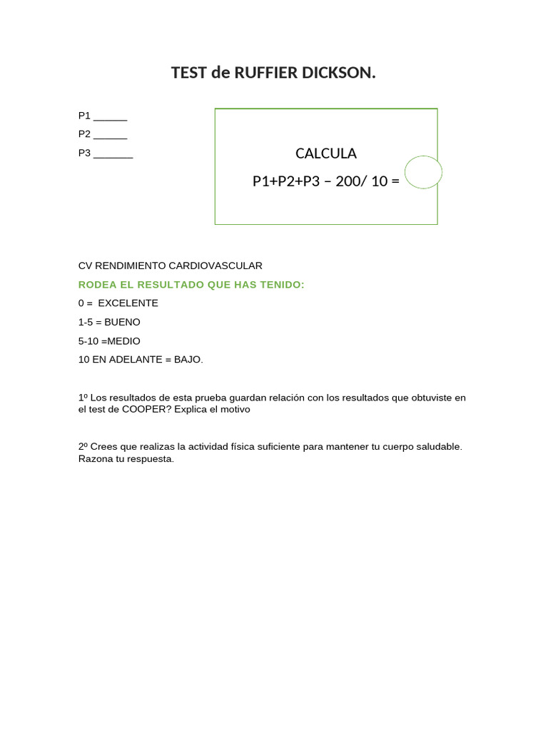 Test de Ruffier Dickson | PDF