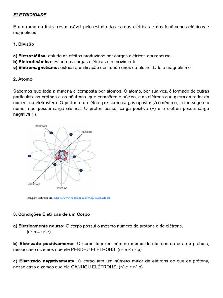 Fundamentos da Eletricidade e Eletrostática | PDF