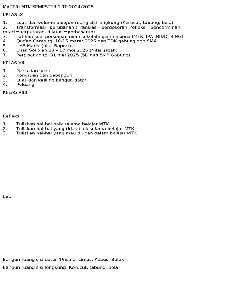 Materi MTK Semester 2 TP 2024 | PDF